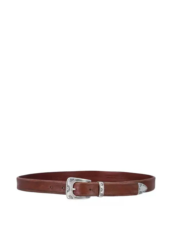 FABRIZIO MANCINI Engraved Buckle Leather Belt