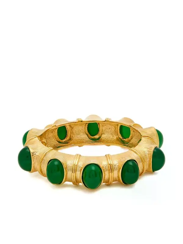 KENNETH JAY LANE Jade Cabochon Bangle - Gold