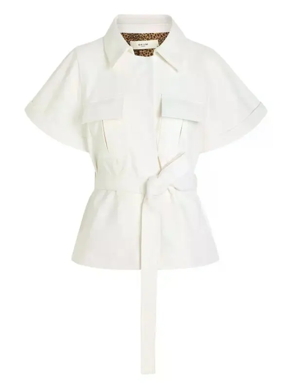 SKIIM Belted-waist Flap-pocket Jacket - White