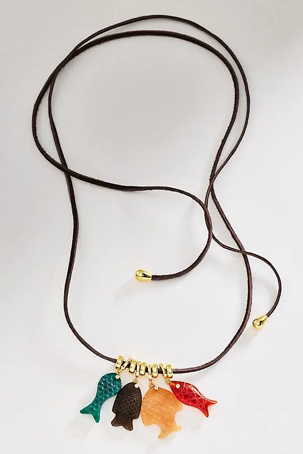 Éliou Fish Charm Wrap Necklace - Brown/turq