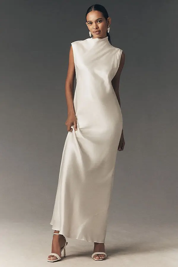 Bhldn Satin Column Knot Maxi Dress