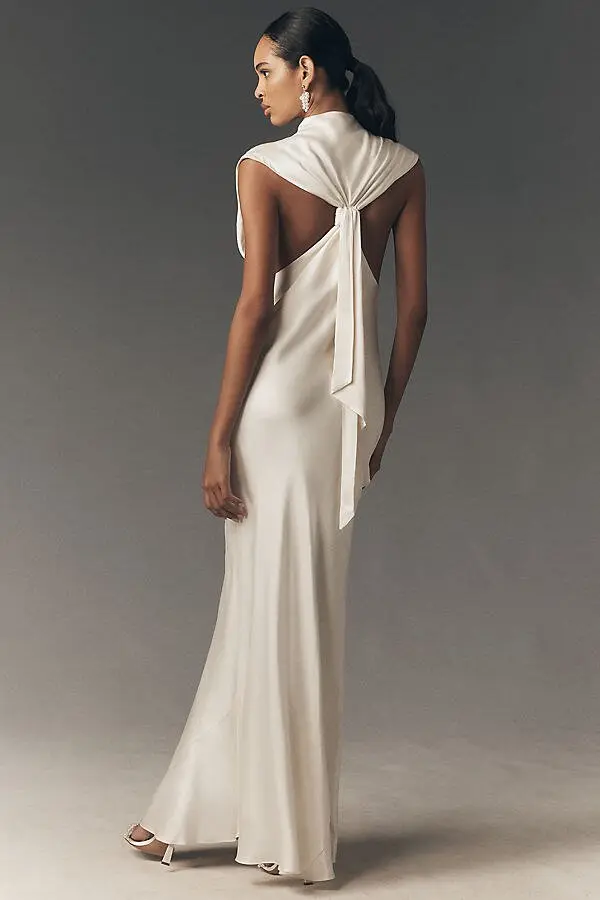 Bhldn Satin Column Knot Maxi Dress