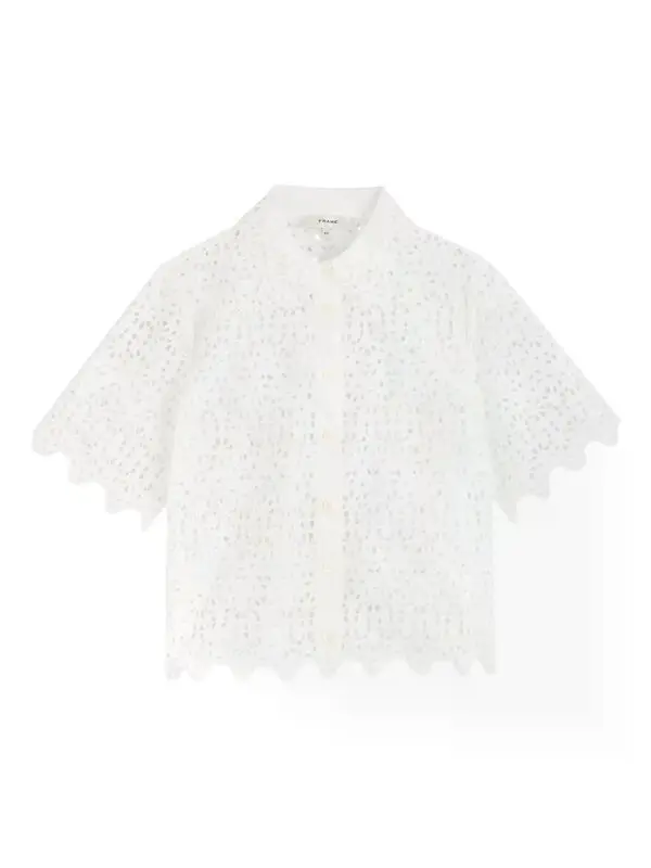 FRAME Embroidered Blouse With Scalloped Trim - White