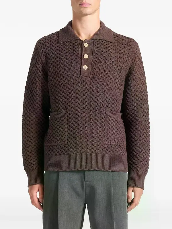 Manière De Voir Waffle-knit Polo Shirt - Brown