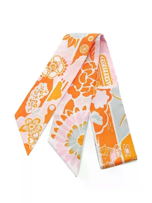 Hermès 2010s Bingata Ribbon Silk Scarf - Orange