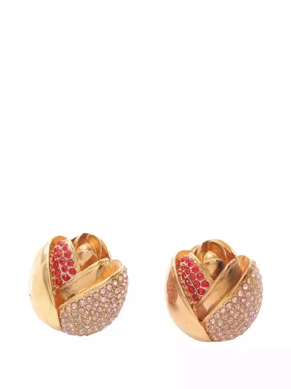 Dior Plated Rhinestone Rose Earrings - Gold