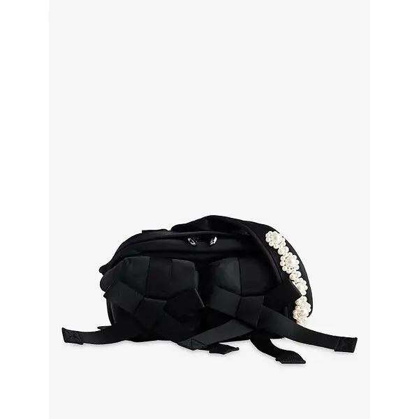 Simone Rocha Bow And Bead-embellished Crossbody Bag - Black/pearl
