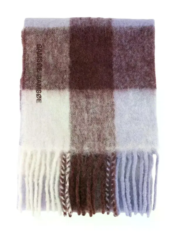 SAMSOE SAMSOE Plaid Fringed Scarf - Purple