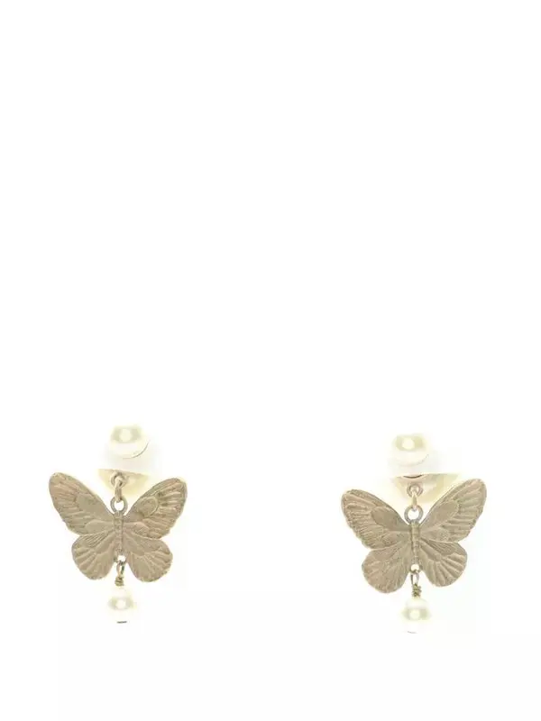 Dior Butterfly Faux Pearl Tribales Drop Earrings - Gold