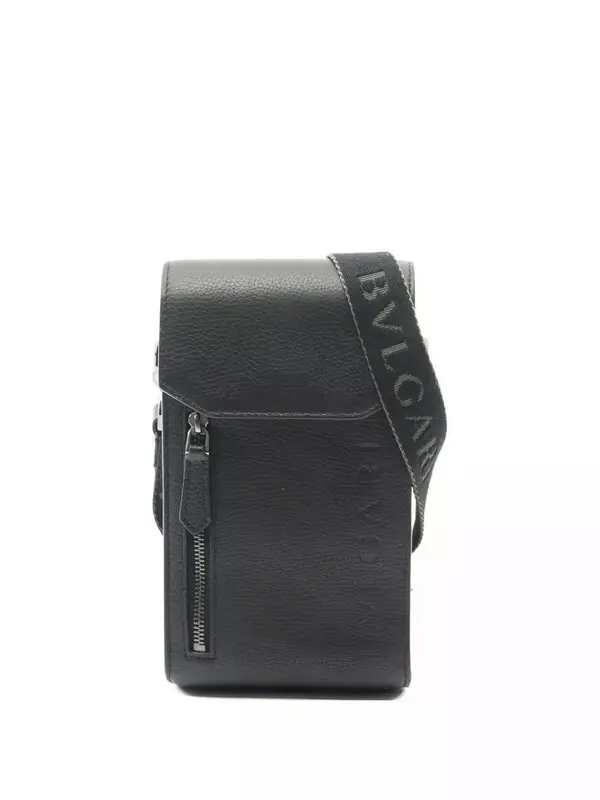 BVLGARI 2010s Leather Zip Shoulder Bag - Black