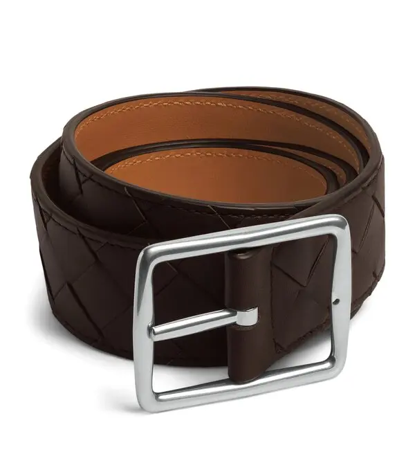 Bottega Veneta Leather Intrecciato Reversible Belt - Brown