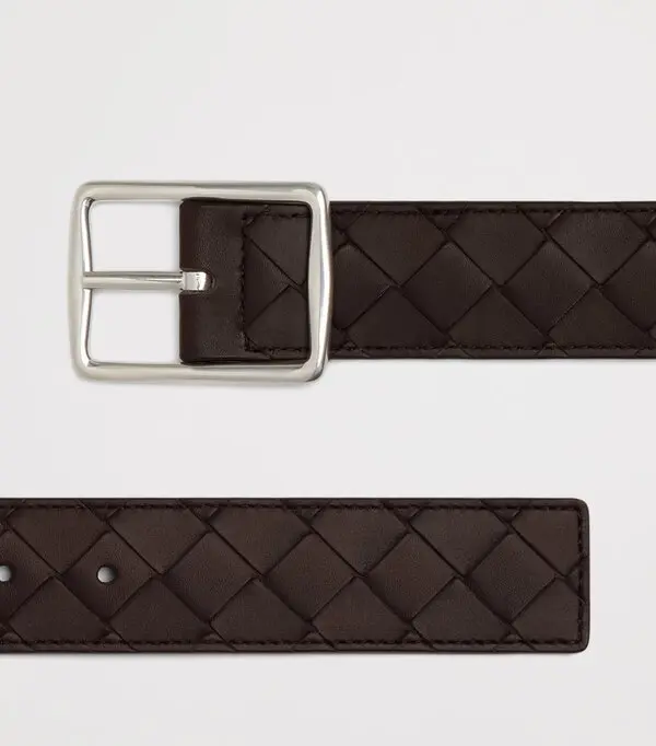Bottega Veneta Leather Intrecciato Reversible Belt - Brown