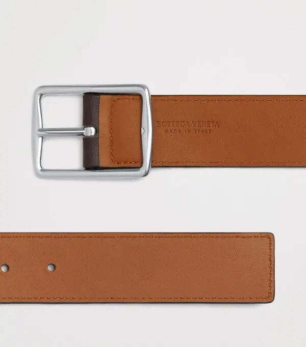 Bottega Veneta Leather Intrecciato Reversible Belt - Brown