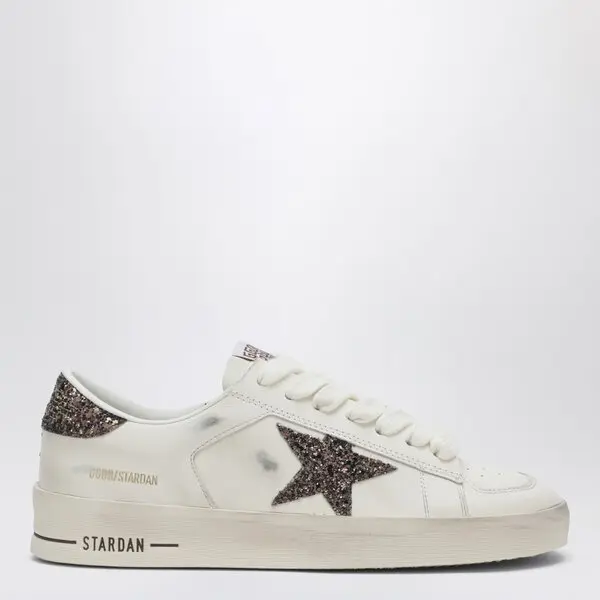 GOLDEN GOOSE Stardan Leather Sneakers With Glitter Detail - White