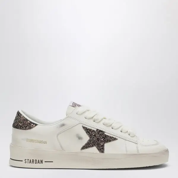 GOLDEN GOOSE Stardan Leather Sneaker With Glitter Detail - White