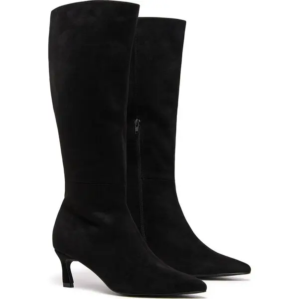 THERAPY AUSTRALIA Dove Pointed Toe Stiletto Heel Tall Boot - Black Microsuede