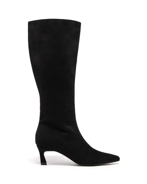 THERAPY AUSTRALIA Dove Pointed Toe Stiletto Heel Tall Boot - Black Microsuede