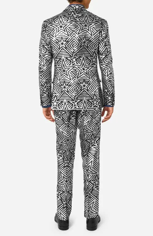 Opposuits Silver Geo Star Slim Fit Two-piece Suit & Tie Set