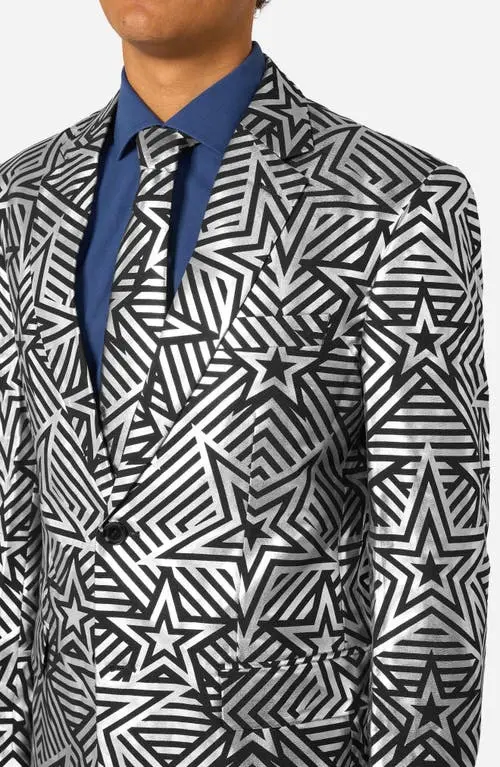Opposuits Silver Geo Star Slim Fit Two-piece Suit & Tie Set