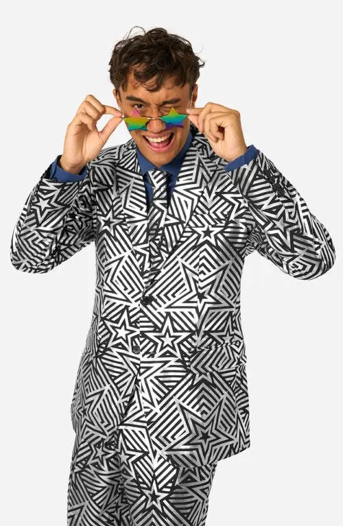 Opposuits Silver Geo Star Slim Fit Two-piece Suit & Tie Set