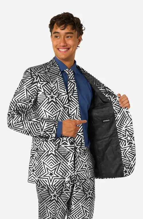 Opposuits Silver Geo Star Slim Fit Two-piece Suit & Tie Set