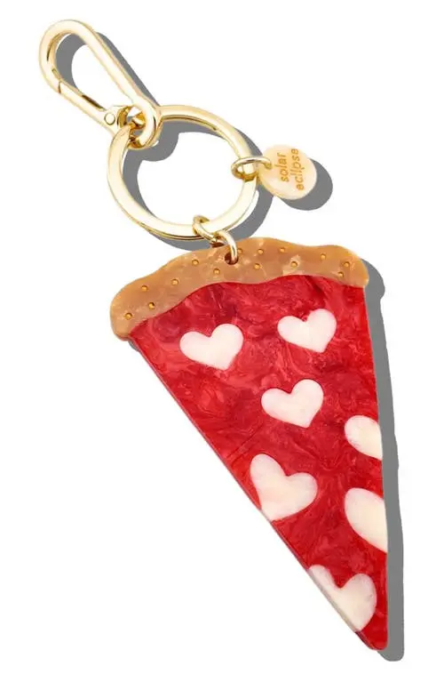 SOLAR ECLIPSE Hand-painted Pizza Slice Bag Charm Keychain - Red