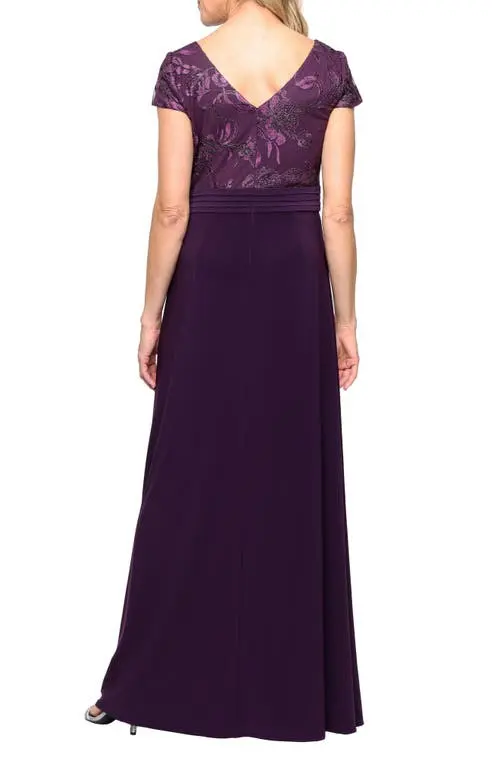 Alex Evenings Floral Embroidered Empire Waist A-line Gown