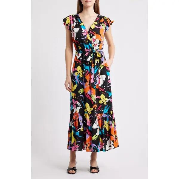 Sam Edelman Bright Floral Tie Waist Maxi Dress