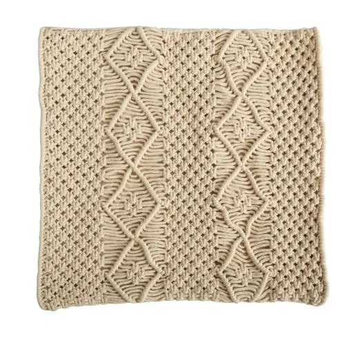 NEARLY NATURAL 16-in Boho Woven Macrame Decorative Pillow Cover - Beige