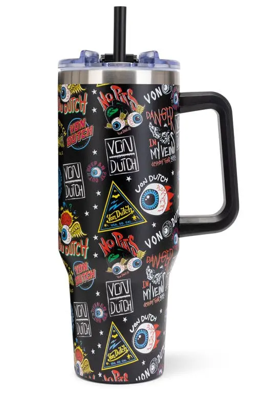 VON DUTCH 40oz Double Walled Insulated Stainless Steel Tumbler - Black Jax