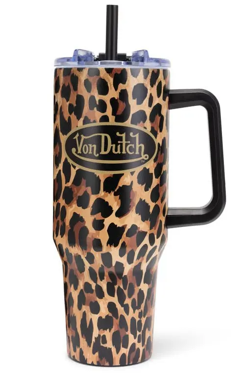 VON DUTCH 40oz Double Walled Insulated Stainless Steel Tumbler - Leopard