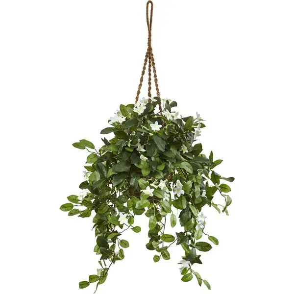 NEARLY NATURAL Stephanotis Flowering Artificial Plant In Hanging Basket - Green