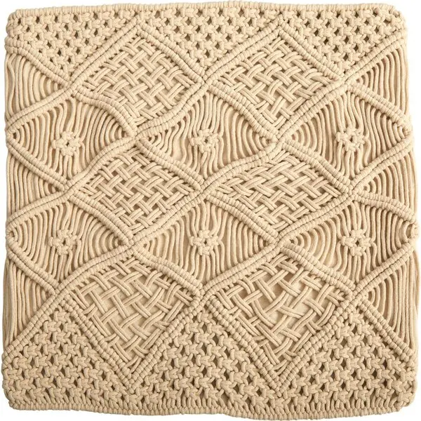 NEARLY NATURAL 18-in Boho Cross Woven Macrame Decorative Pillow Cover - Beige