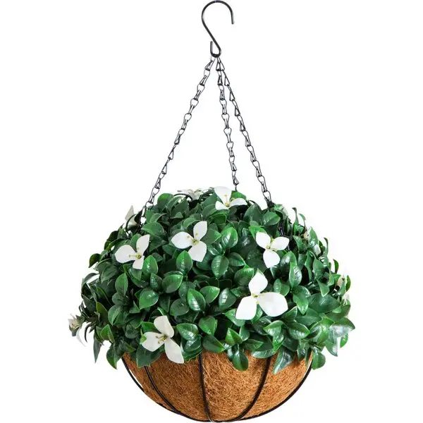 NEARLY NATURAL 18-in Uv Resistant Artificial Gardenia Hanging Basket - Green/white