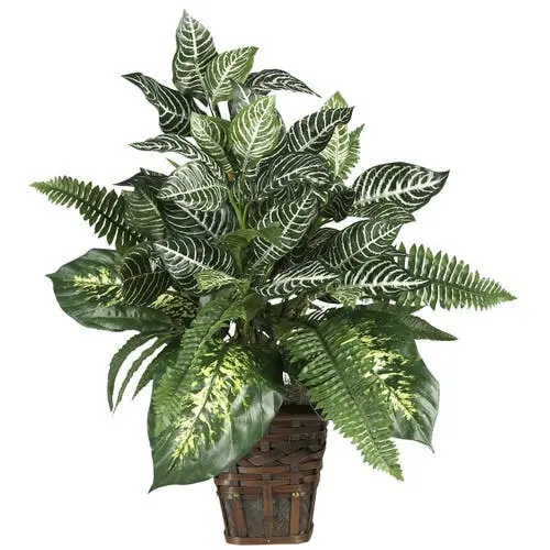 NEARLY NATURAL Mixed S Zebra With Wicker Artificial Plant - Green