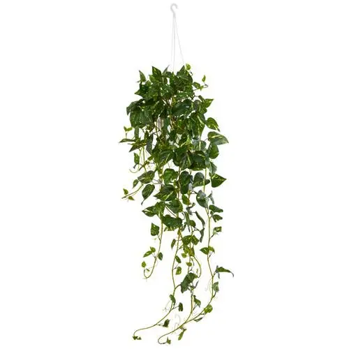NEARLY NATURAL Pothos Hanging Basket Artificial Plant - Green