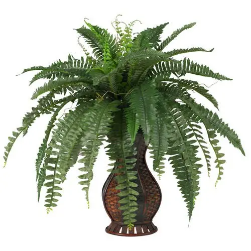 NEARLY NATURAL Boston Fern With Urn Artificial Plant - Green