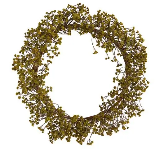NEARLY NATURAL 20-in Autumn Gypsophila Artificial Wreath - Green