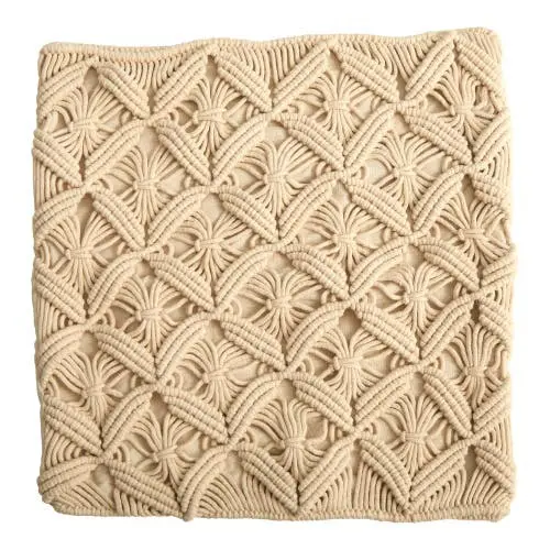 NEARLY NATURAL 18-in Boho Diamond Woven Macrame Decorative Pillow Cover - Beige