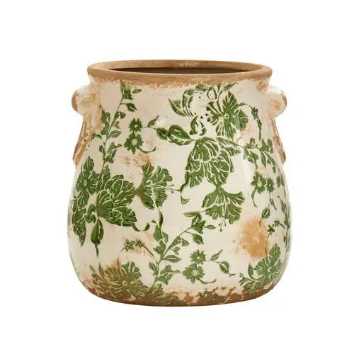 NEARLY NATURAL 6.5-in Tuscan Ceramic Scroll Planter - Green