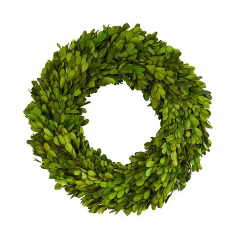 NEARLY NATURAL 14-in Preserved Boxwood Wreath - Green