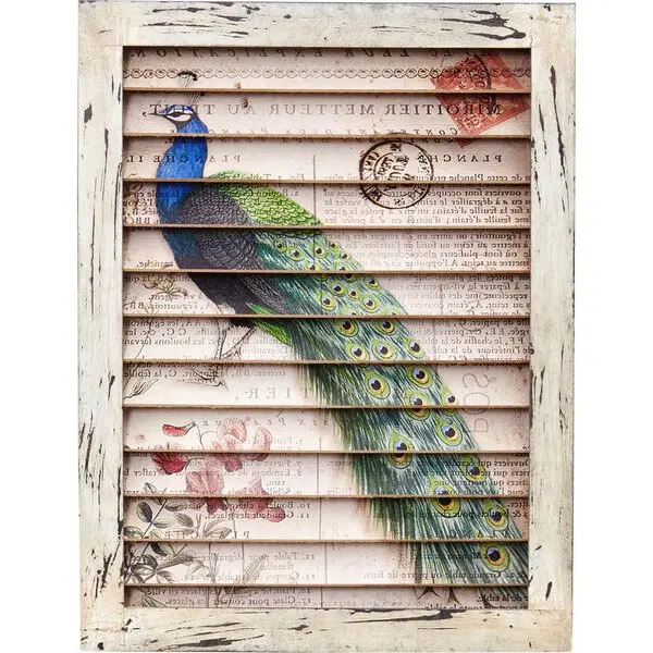 NEARLY NATURAL Peacock Window Shutter Wall Décor - Multicolor
