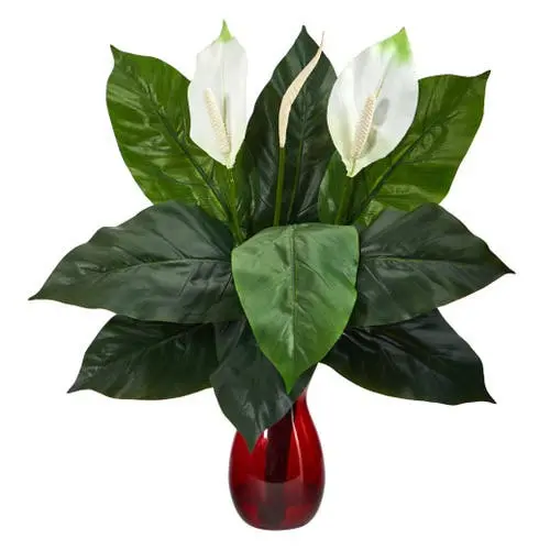 NEARLY NATURAL 24-in Spathiphyllum Artificial Plant In Ruby Planter - Green