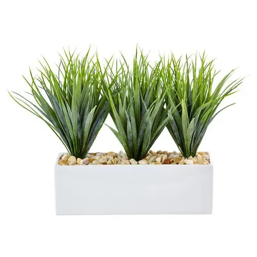 NEARLY NATURAL Vanilla Grass In Rectangular Planter - Green