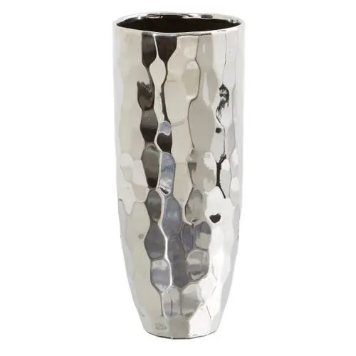 NEARLY NATURAL 13-in Designer Silver Cylinder Vase - White