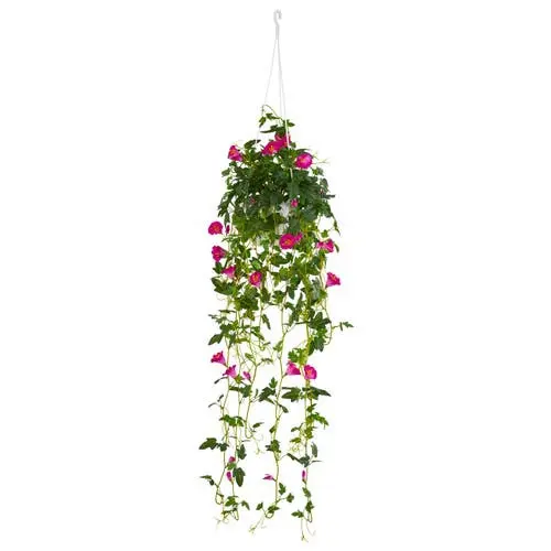 NEARLY NATURAL 30-in Petunia Hanging Basket Artificial Plant - Purple