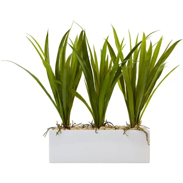 NEARLY NATURAL Grass In Rectangular Planter - Green