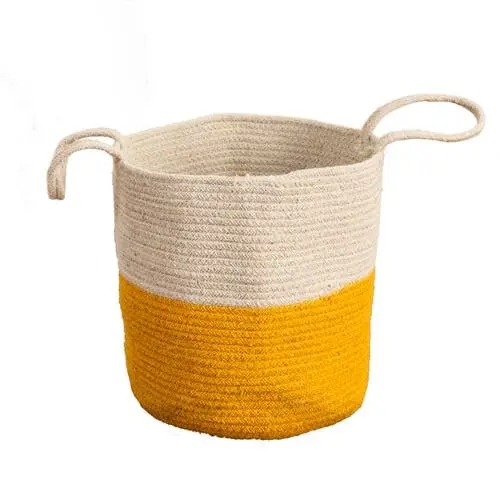 NEARLY NATURAL 12-in Handmade Natural Cotton Woven Basket Planter - Beige