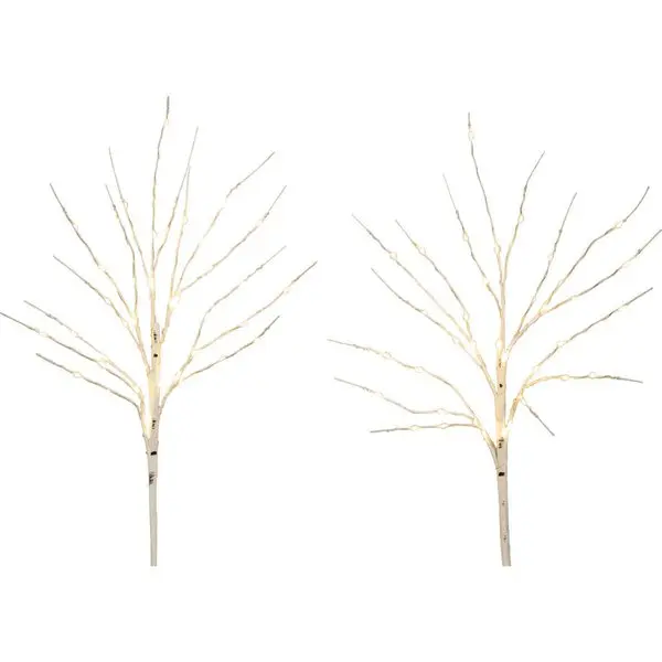 NEARLY NATURAL 24-in Pre-lit Artificial Birch Branches With 80 Warm Led Lightsset Of 2 - White