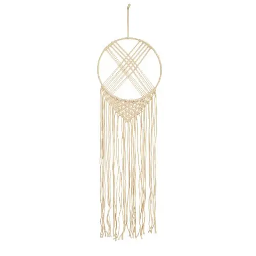 NEARLY NATURAL 30-in Boho Chic Woven Dreamcatcher Macrame Wall Art Décor - Cream